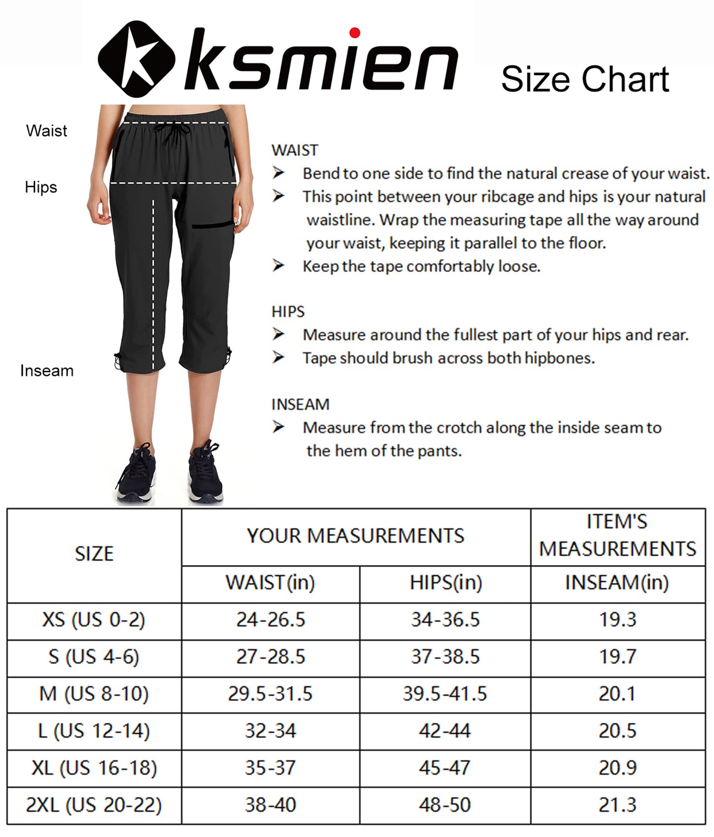 Ksmien Women's Lightweight Hiking Capri Pants Quick Dry Workout Cargo Capris Water Resistant UPF 50+ Zipped Pockets