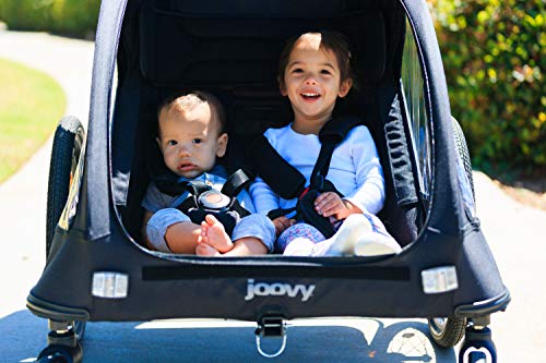 Joovy Cocoon X2 Double Stroller and Bike Trailer with Tow Arm, Hitch, Adjustable Handlebar, and Five-Point Safety Harnesses, Black
