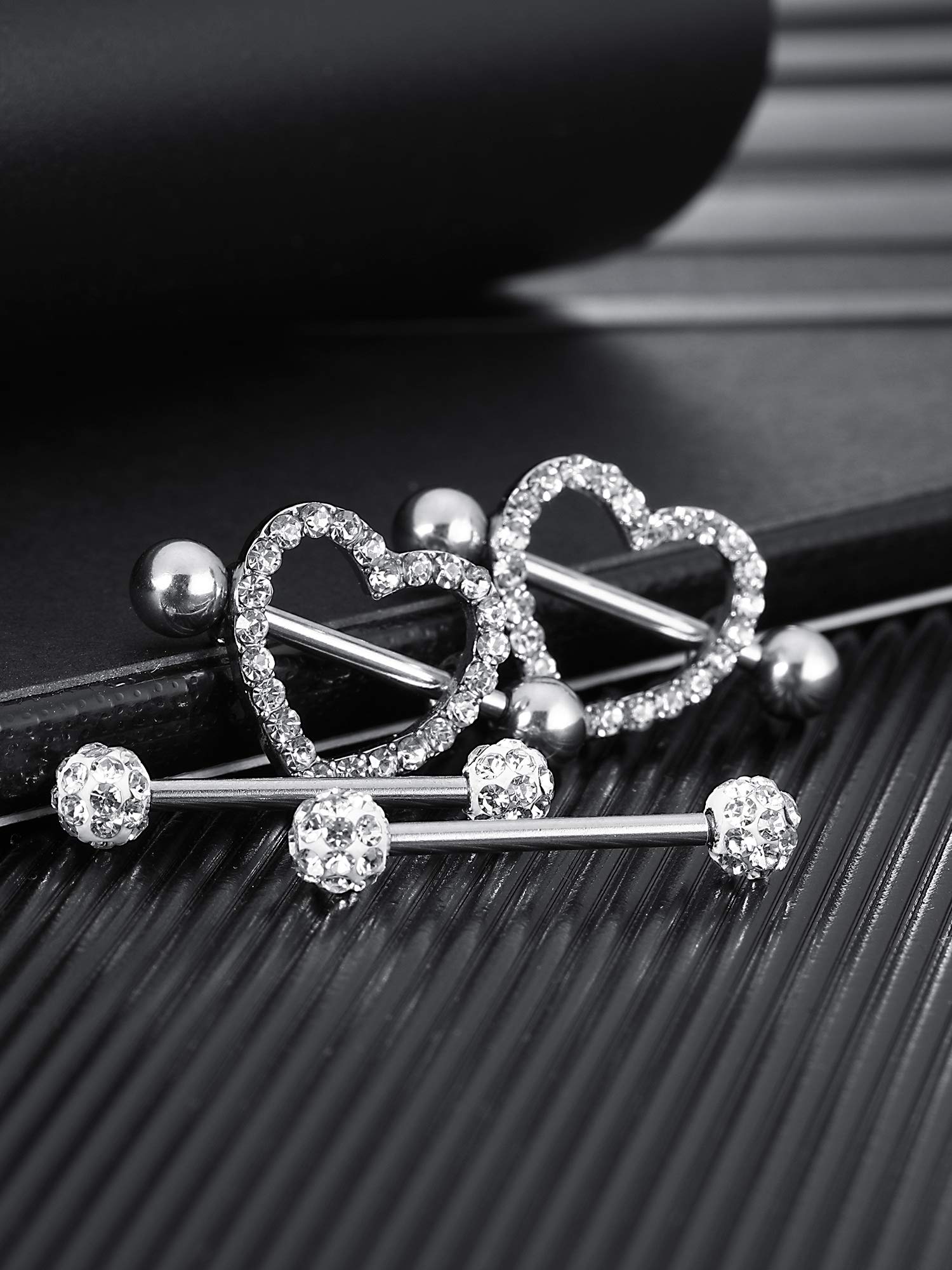 JOVITEC 2 Pairs Stainless Steel Nipple Ring CZ Barbell Rhinestone Nipple Studs for Nipple Tougue Body Piercing, 14 G (Silver)