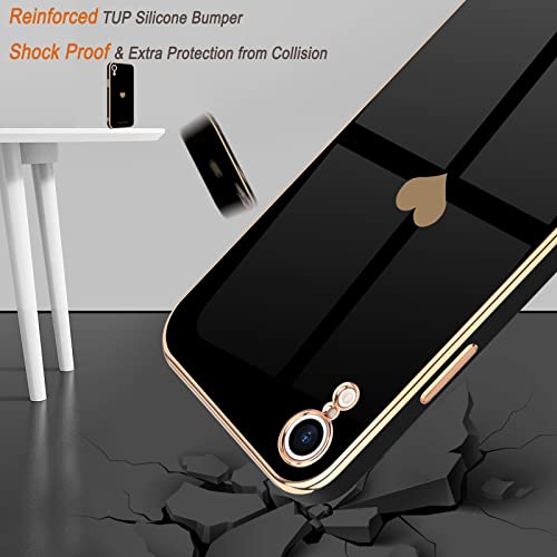 Teageo Compatible with iPhone Xr Case for Women Girl Cute Love-Heart Luxury Bling Plating Soft Back Cover Raised Full Camera Protection Bumper Silicone Shockproof Phone Case for iPhone Xr, Black