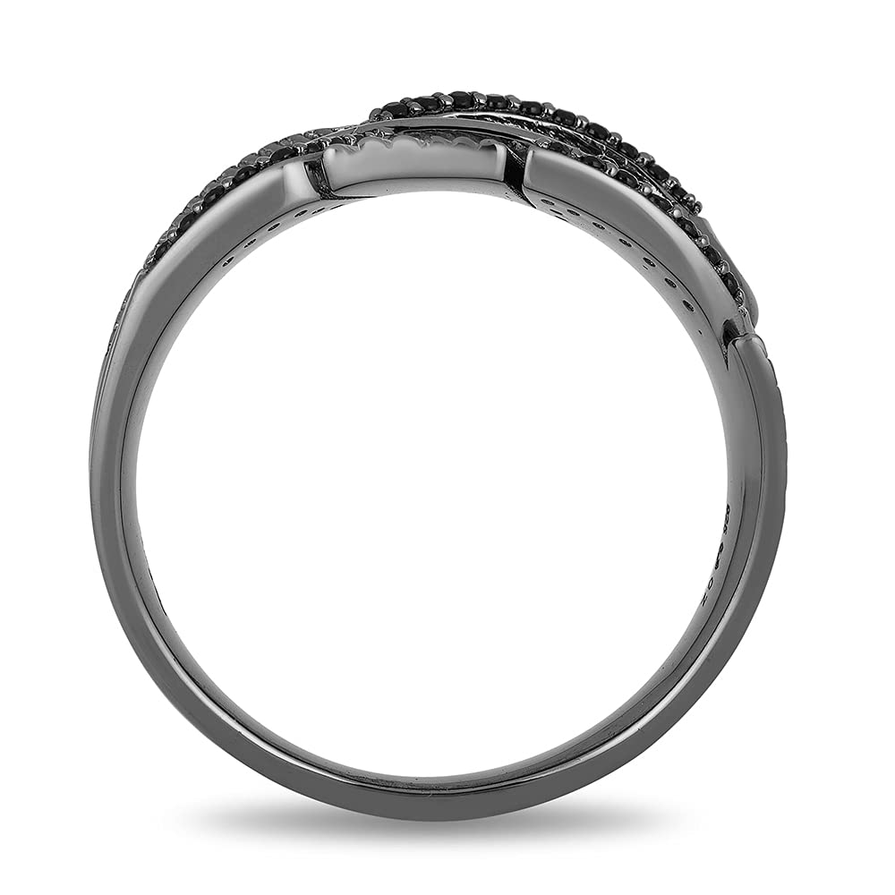 Jewelili Enchanted Disney Fine Jewelry Black Rhodium Over Sterling Silver 1/10 Cttw Diamond Maleficent Villain Ring, Size 6