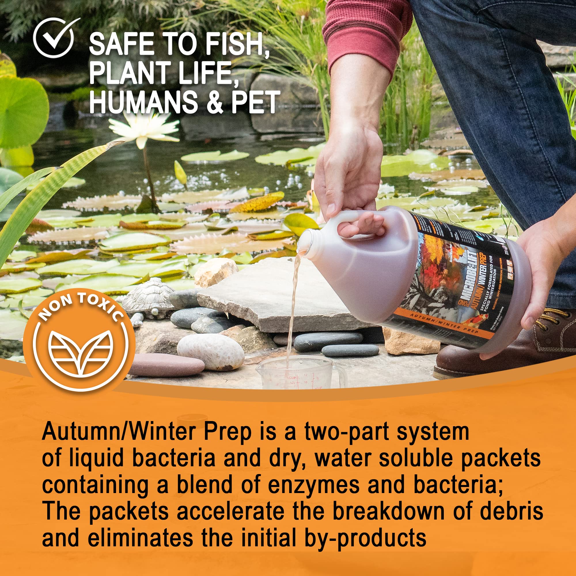 MICROBE-LIFT AUTPREP Autumn and Winter Prep Seasonal Conditioner for Ponds and Outdoor Water Gardens, Safe for Live Koi Fish, Plants, and Decor, 32 Ounce Liquid and 4 2-Ounce Packets