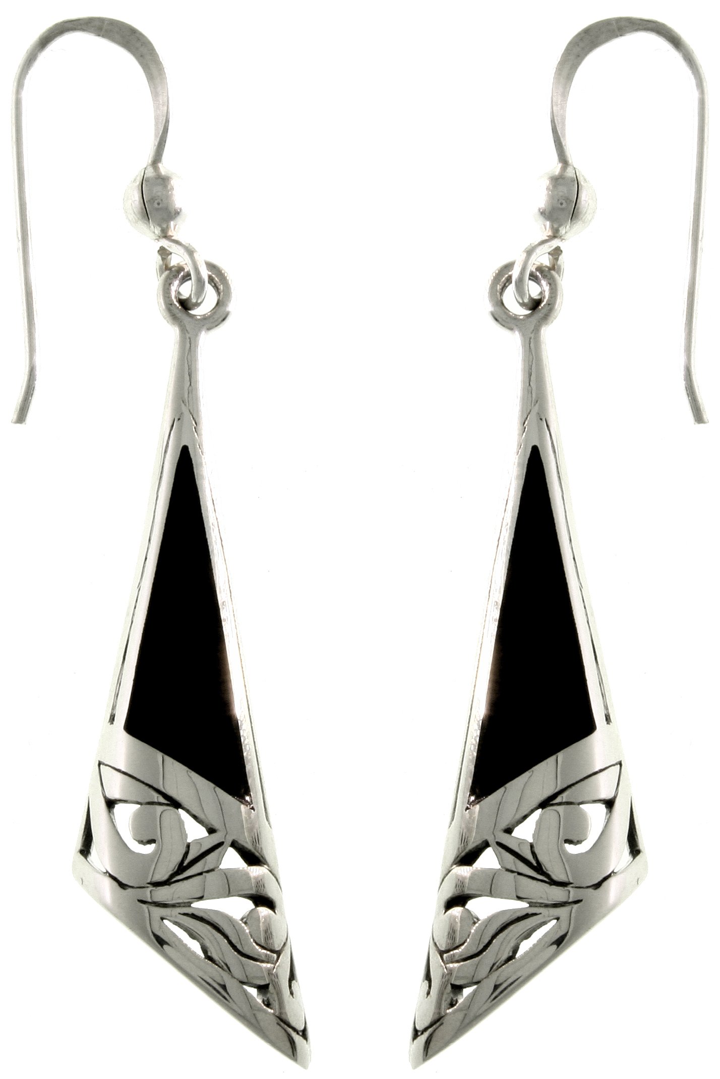 Jewelry Trends Sterling Silver Created Black Onyx Filigree Long Dangle Earrings