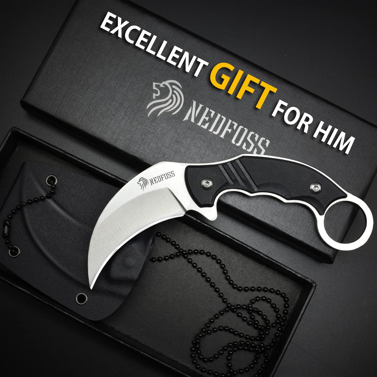 NedFoss Neck Knife, 5.3" Mini Fixed Blade Knife for Men & Women, Compact EDC Necklace Knife with Sheath, G10 Handle, Small Knife Necklace for EDC, Outdoor, Hiking