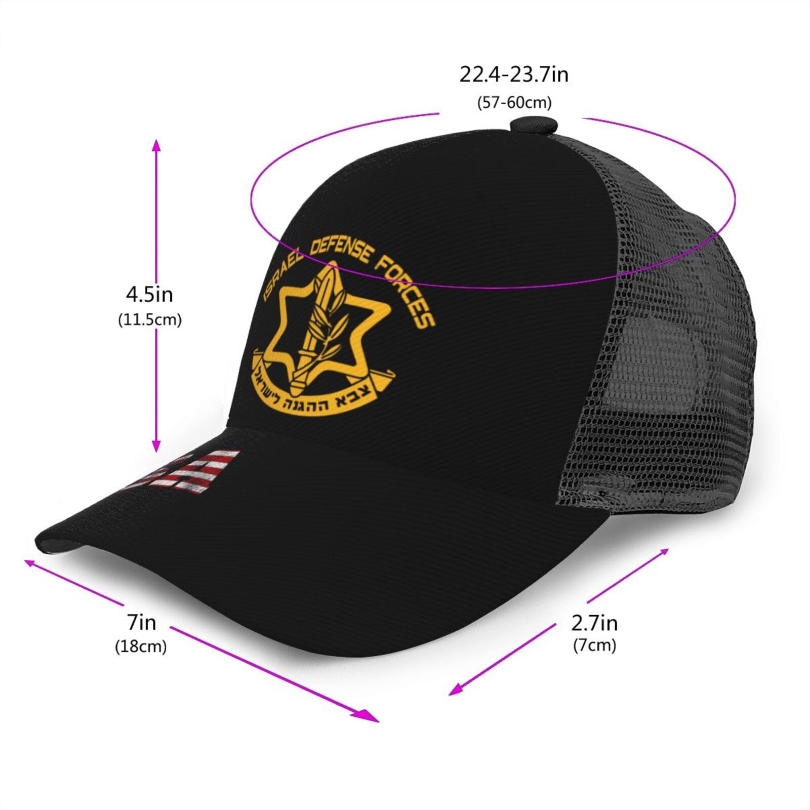 IDF Israeli Defense Force Logo Trucker Hat - Mesh Baseball Snapback Cap for Men Outdoors American Flag