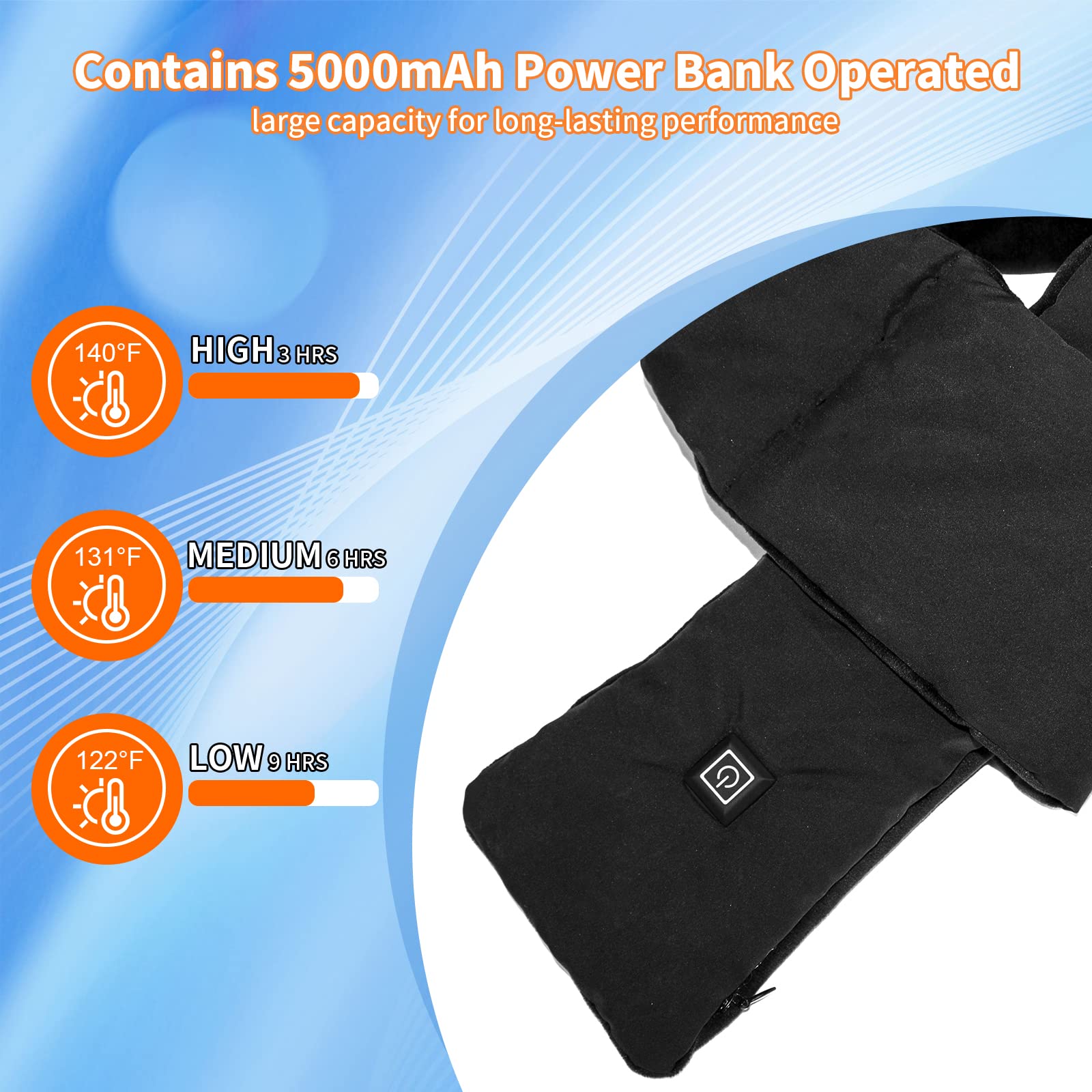 JOYTEK 2024 Upgraded Heated Scarf for Men/Women Three Temp settings with 5000mAh Power Bank