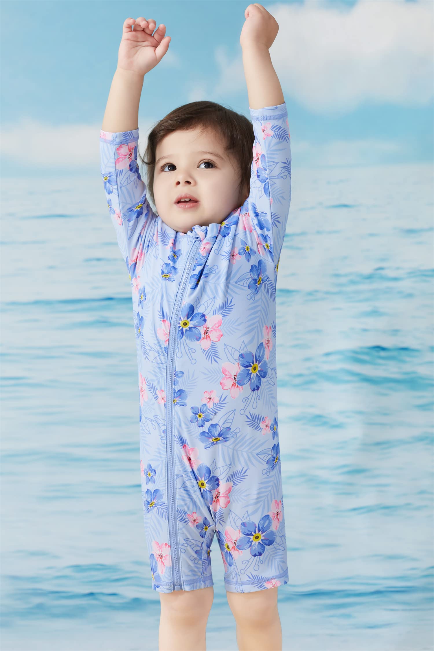 UMELOK Baby Girls Swimsuit One Piece Full Zip with Long Sleeve UPF 50+ Sun Protection Sunsuit Purple-Geranium,12M