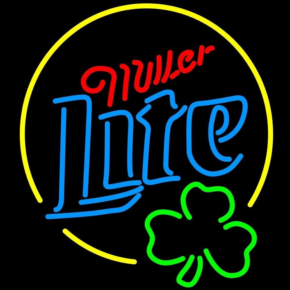 Queen Sense 10" Vivid Millers Lite Shamrock Clover LED Sign Light Lamp Cute Bright Neon Wall Decor NST094