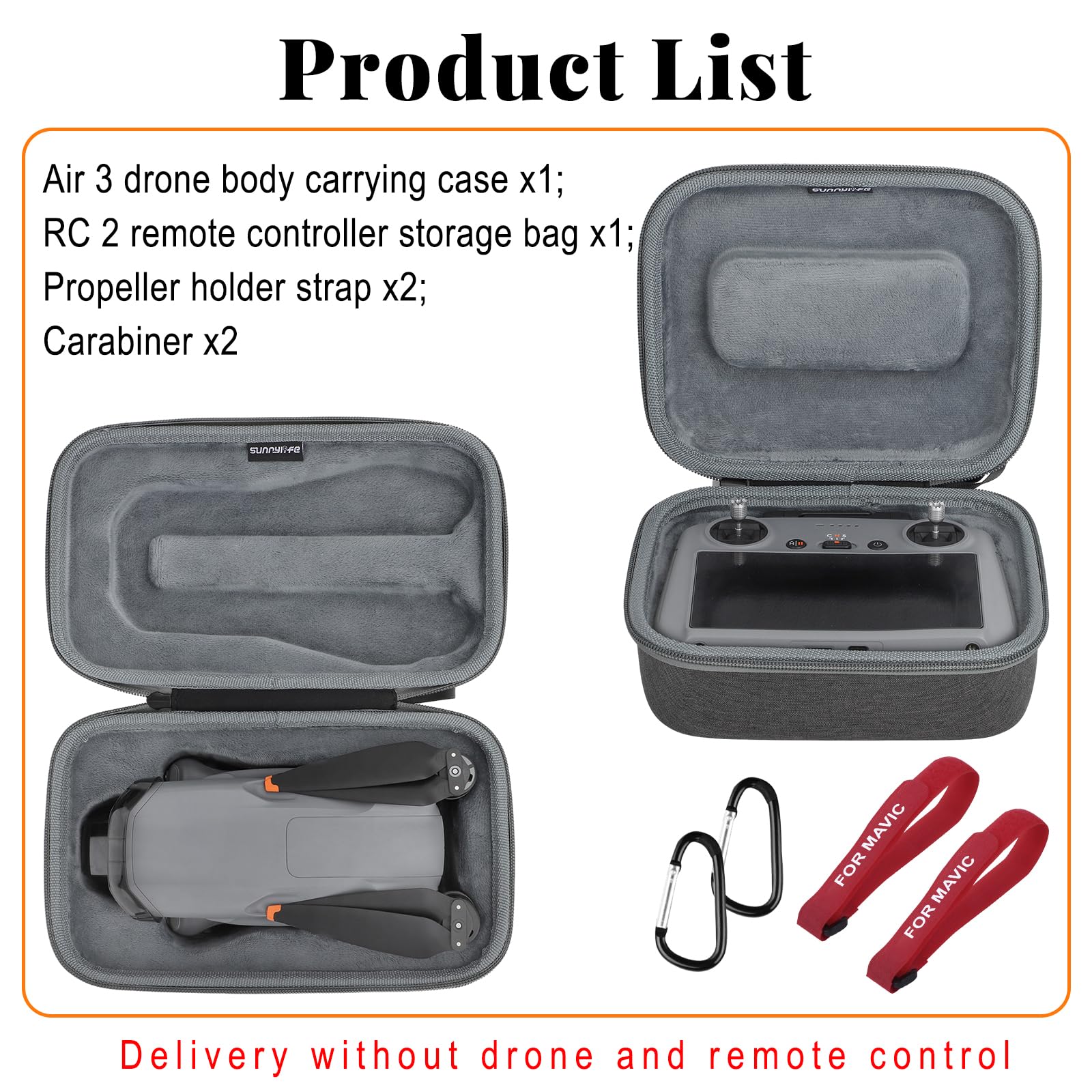 iEago RC Air 3 Drone Body Carrying Case + Controller Portable Storage Bag for DJI Air 3 with DJI RC 2, Travel Hard Shell with Carabiner and Nylon Propeller Holder Strap Accessories