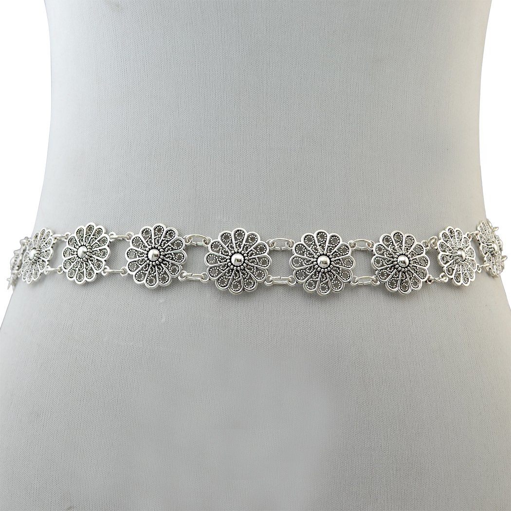 Idealway Bohemian Vintage Body Chain Silver Sun Flower Belt Chain Women Jewelry (1)