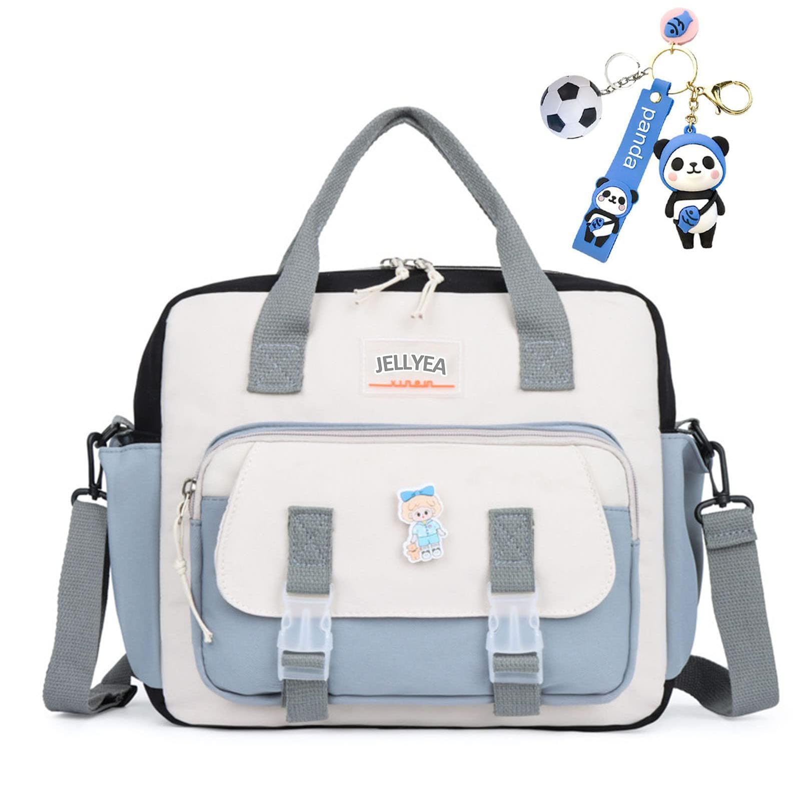 JELLYEA Kawaii Backpack Cute Tote Bag Girl School Crossbody Shoulder Bag with Kawaii Accessories Multi Purpose (Grey)
