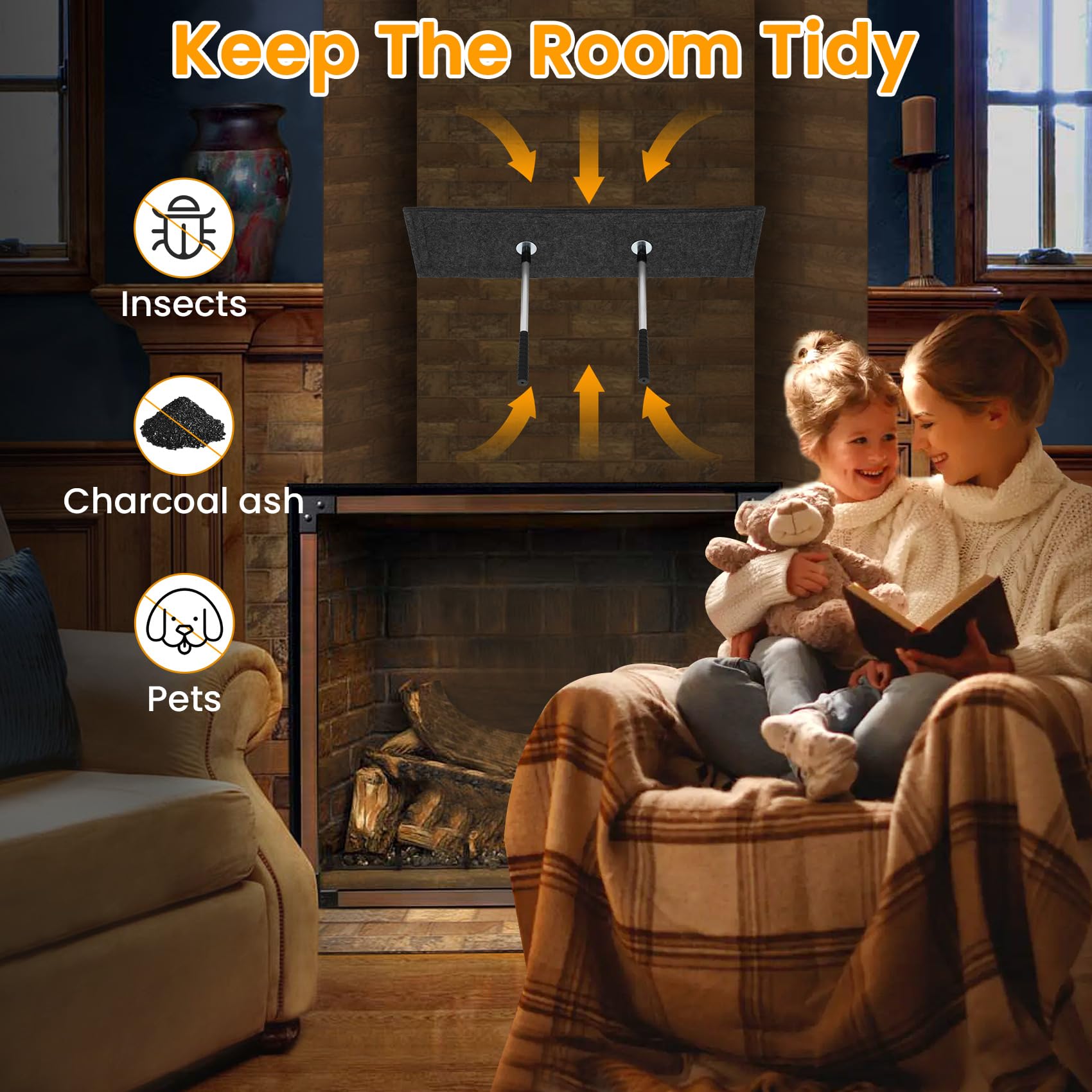 Rectangular Chimney Flue Plug 8''x32''-Fireplace Draft Stopper Fireplace Damper Seal Tool-Save Energy Block Soot &Debris-Better Than Inflatable Pillow or Balloon
