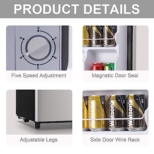 WANAI Mini Refrigerator 3.2 Cu.Ft Single Door Fridge With Freezer with 5 TEMP Modes Adjustable Control for Home Kitchen Apartment Dorm Office, Silver