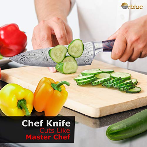Orblue Chef Knife, 8-Inch High Carbon German Stainless Steel Kitchen Chef's Knife for Cutting, Chopping, Dicing, Slicing & Mincing β Professional Cooking Knife with Ergonomic Handle & Sharp Blade