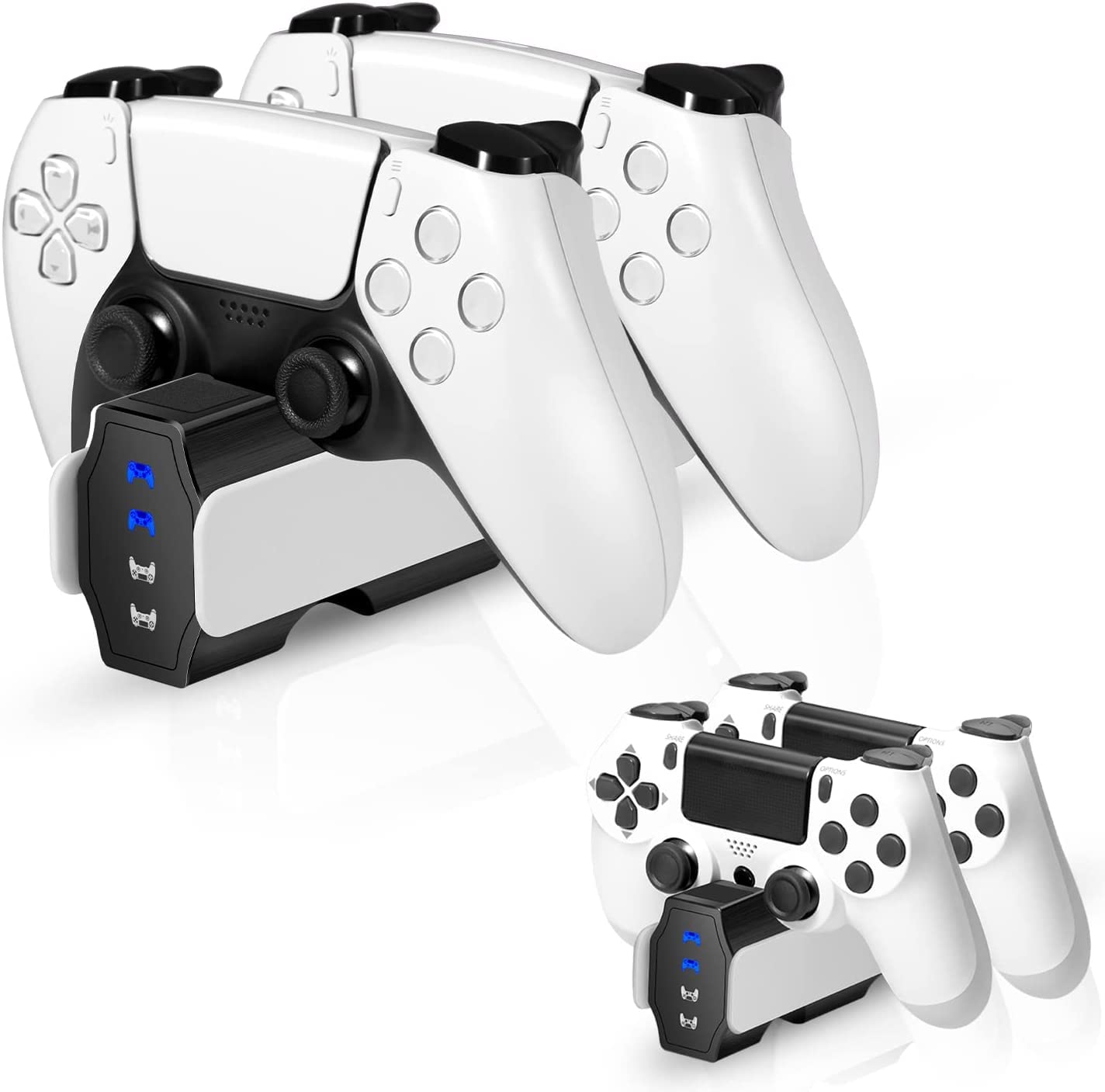 OUBANG Wireless Controller Charger for PS5/PS4, Unique Design 2 in 1 Charger Dock for Playstation 5 and 4, USB-C 5V/3A Fast Charging Dock Compatible with PS5/PS4 Controller