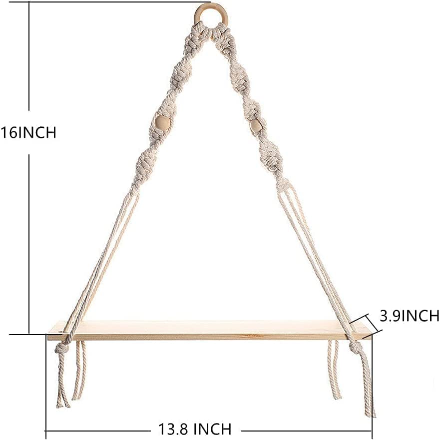 YuPinDiZu Macrame Wall Hanging Shelf | Boho Shelves with Wood Shelf | 2 Pcs Handmade Macrame Shelf for Hanging Plants and Decor | Boho Wall Decor with Beautiful Macrame Rope and Shelf (Beige)