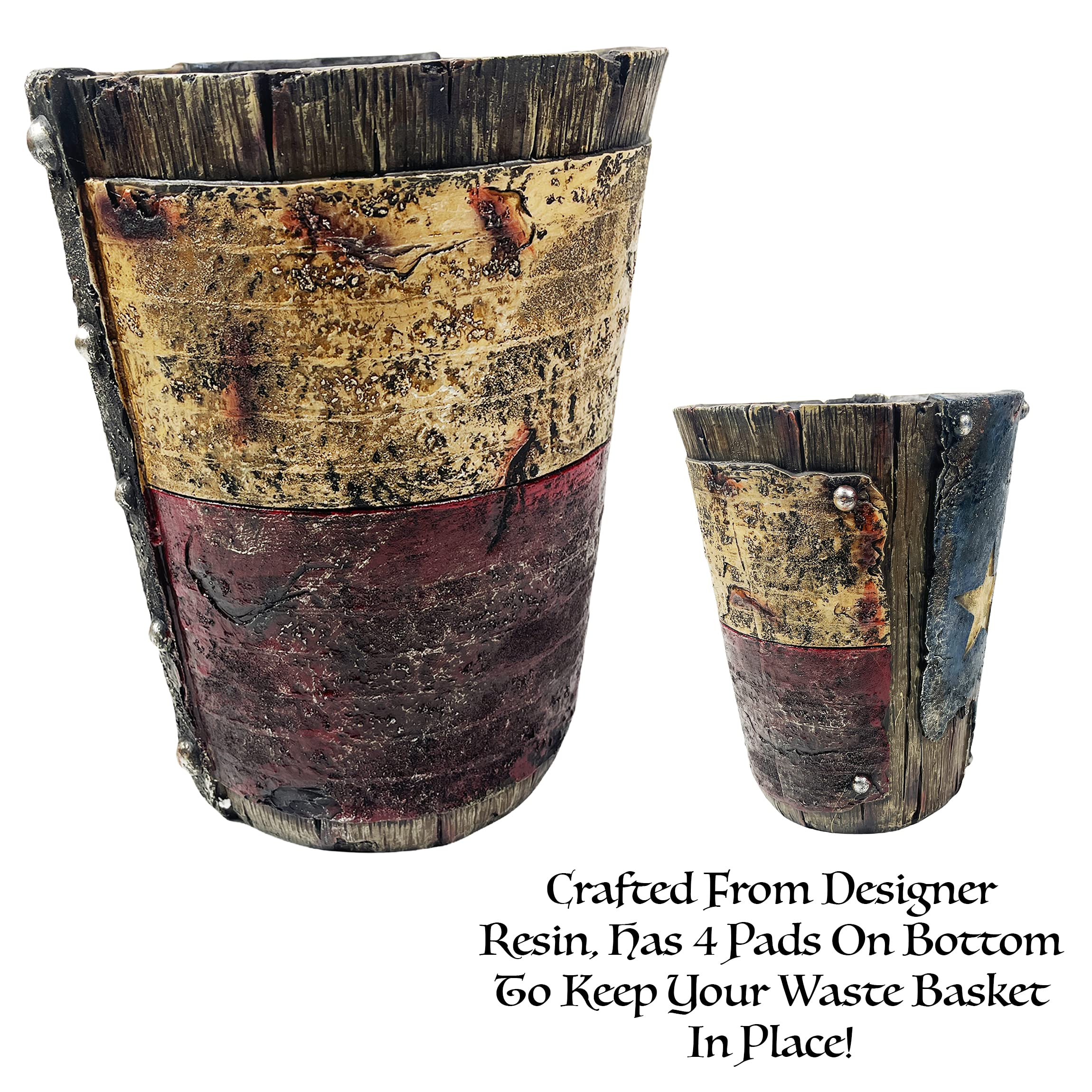 Urbalabs Rustic Texas Flag Distressed Western Rustic Bathroom Trash Can Office Waste Basket Country Decor Rustic Office Garbage Can Cowboy Gun Decor Bathroom Decor Man Cave Western Waste