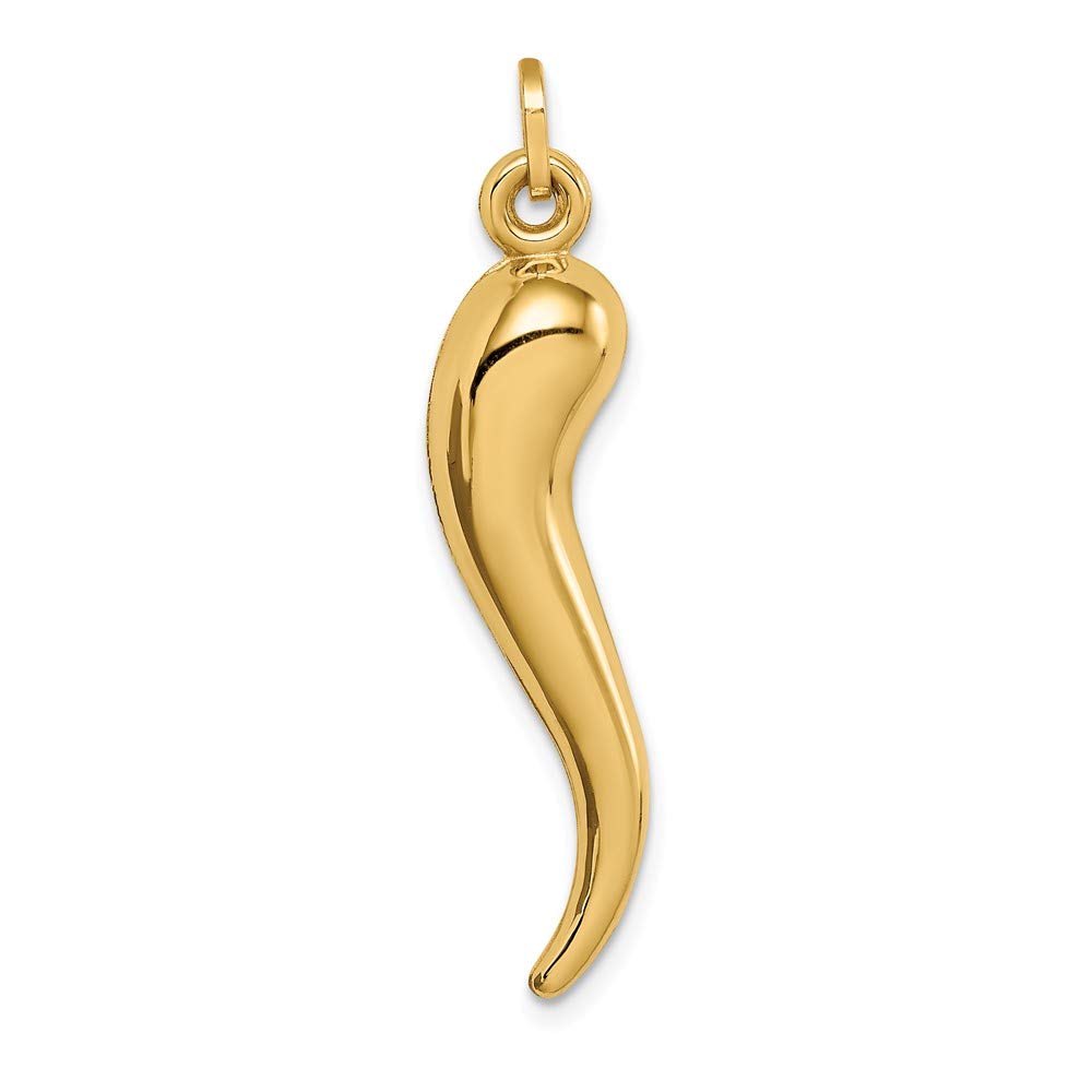 Jewelry Pilot 14K Yellow Gold Large Classic Cornicello Italian Horn Charm Pendant 40mm Tall and 8mm Wide