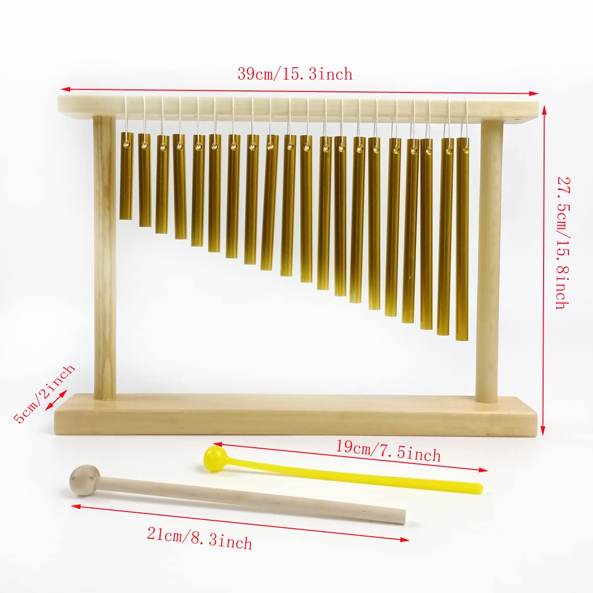 LOONELO 20-Tone Top Bar Chime,Wind Chime Instrument Percussion for Music Classroom,Meditation,Yoga with Mounting Stand and Mallet (Gold)