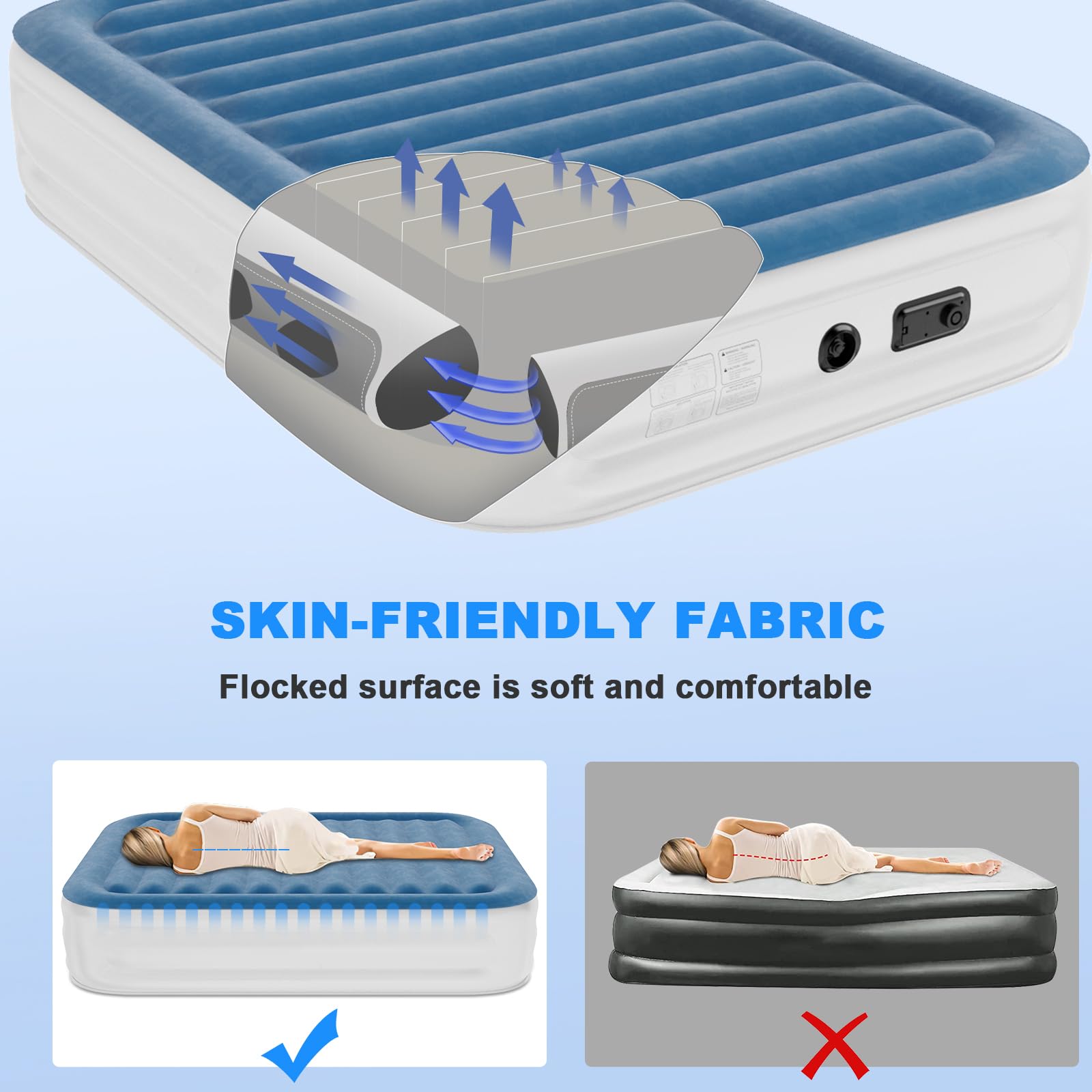 JHUNSWEN Queen Air Mattress - Cozy, Comfortable, Portable, Easy to Clean, Leakproof