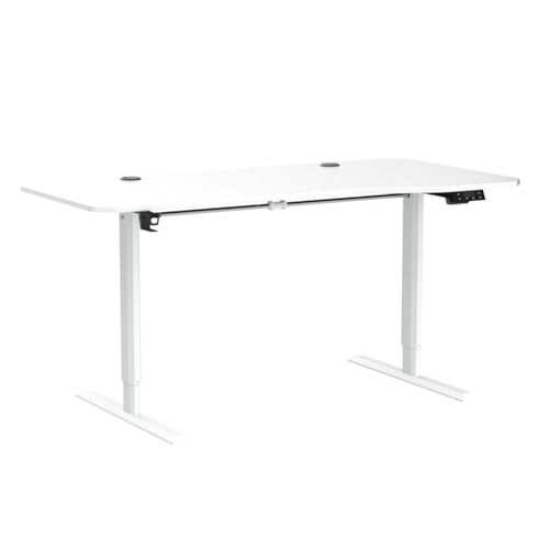 JUMMICO Standing Desk Electric Adjustable Desk Large 63 x 29.5 Sit Stand Up Desk Home Office Computer Desk Memory Preset with T-Shaped Metal Bracket and Holes for Routing Cables, White