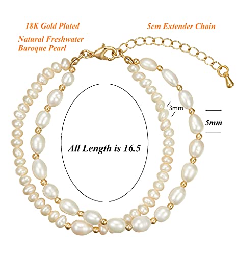 KVLmoze Layered Pearl Bracelets Vintage Stylish 3-5mm Handpicked Double Layer Pearl Strand Bracelet for Girls Women