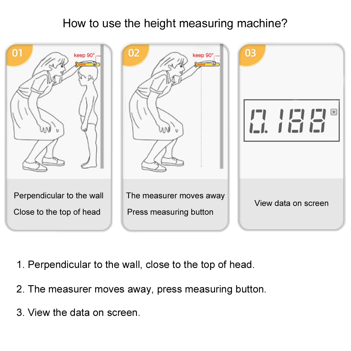 Smart Digital Height Measurement Tool Scale for Kids, Portable Infrared Body Height Stadiometer Measurement for Wall, Handheld Cordless Height Measuring Device for Children