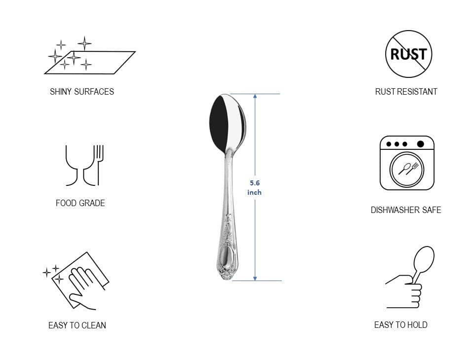 Teaspoon 12 Pieces Flatware Set Stainless Steel Cutlery Tableware Silverware Dinnerware Dishwasher Safe