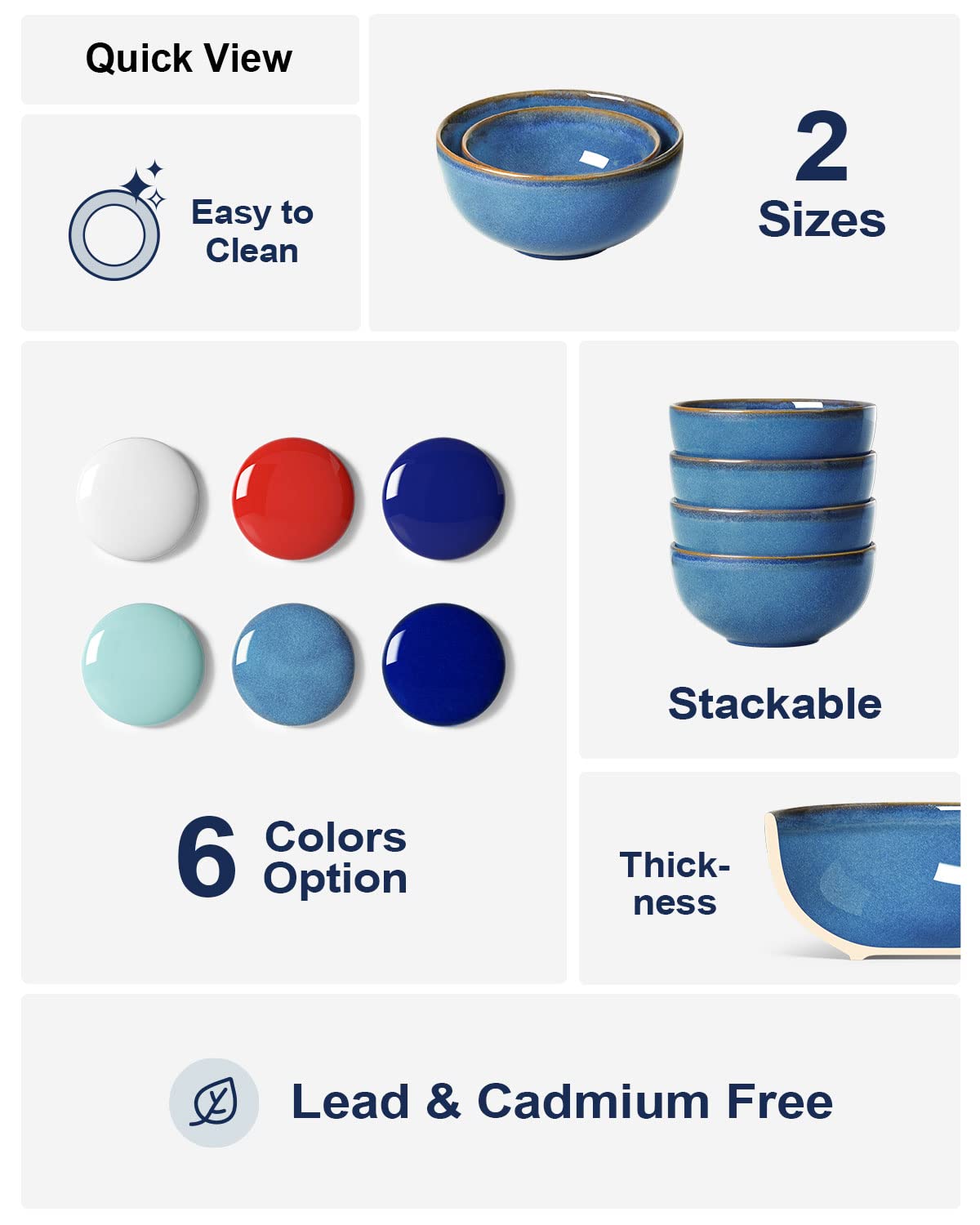 LE TAUCI Cereal Bowls 6 Inch, Ceramic Bowl Set for Soup, Dessert, Fruits, Salad, Noodle, Ramen, 22 Ounce Bowls for Kitchen, Set of 4, Ceylon blue