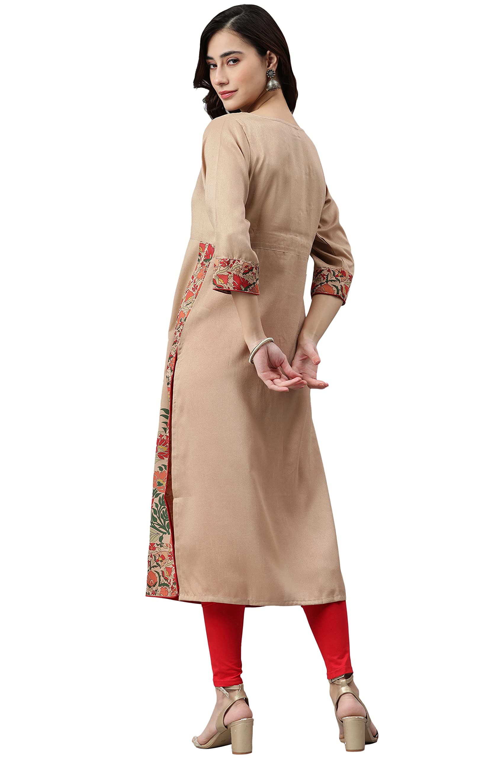 Janasya Indian Women's Tunic Tops Poly Silk Kurti for Women(JNE2305-KR-533-M) Brown