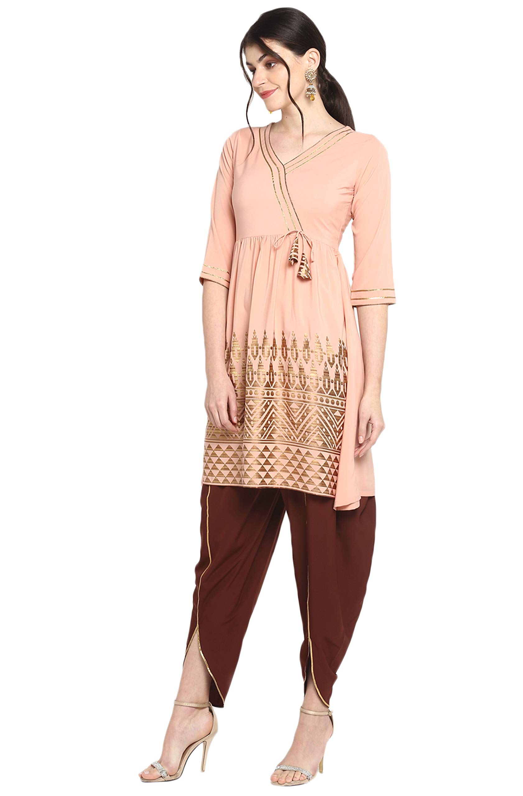 Janasya Kurta Set for Women Peach