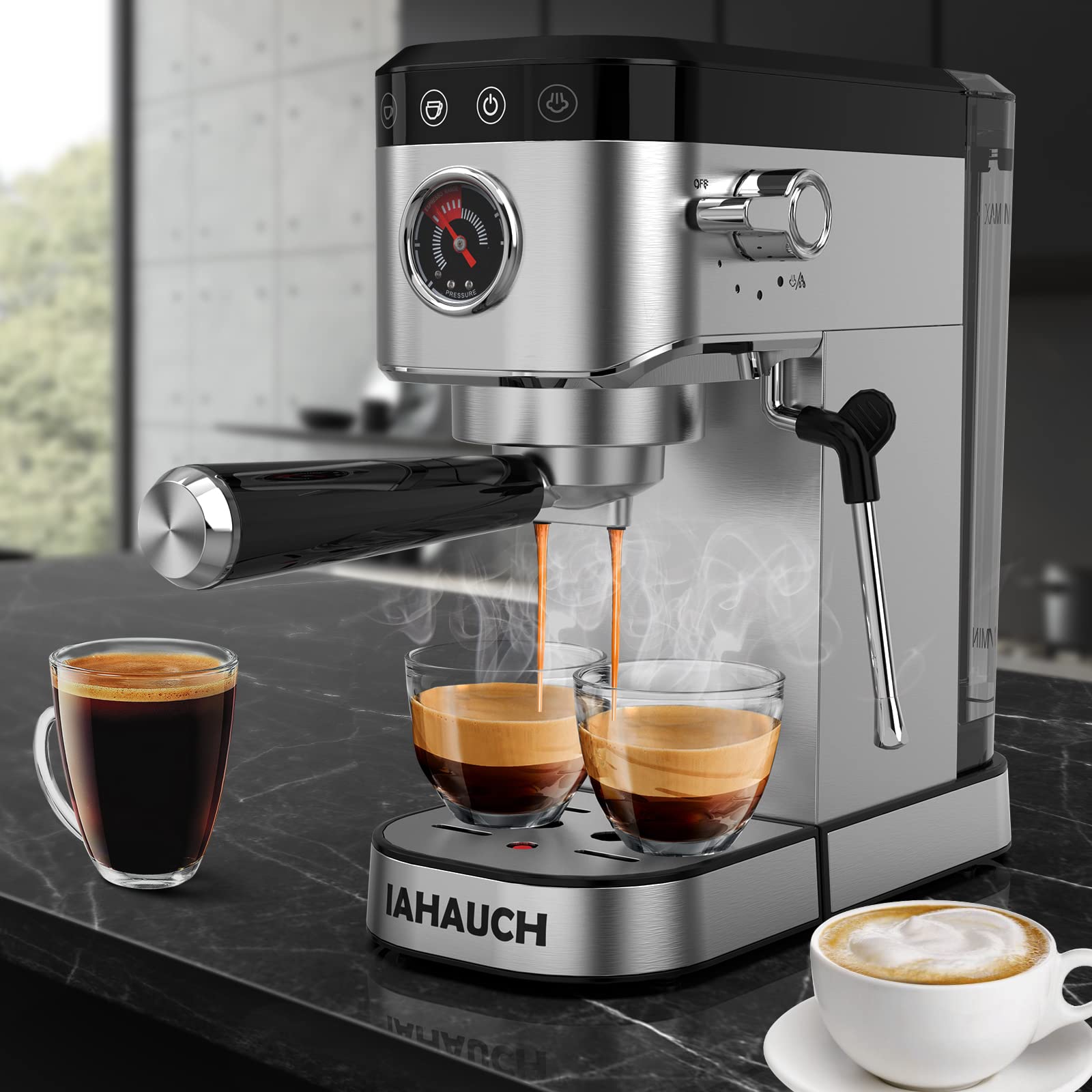 IAHAUCH Espresso Machine 20 Bar, Professional Espresso Maker with Milk Frother Steam Wand, Compact Coffee Machine with 37oz Removable Water Tank