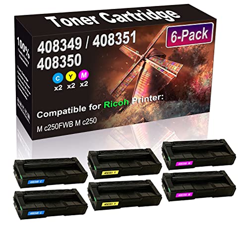 Kolasels 6-Pack (2C+2Y+2M) Compatible M c250FWB M c250 Toner Cartridge (High Capacity) Replacement for Ricoh M C250 408349 408351 408350 Printer Cartridge
