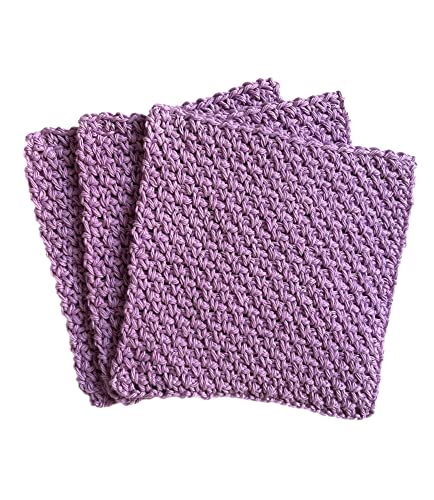 Orchid Purple Hand Crochet Dishcloths, Approx 7 inches square, Set of 3