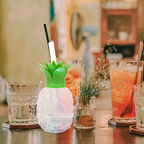 LED Light Up Pineapple Cups:3pcs Pineapple Drink Cups with Straws Luau Party Decorations Hawaiian Luau Tiki and Beach Theme Party Decorations for Kids and Adults