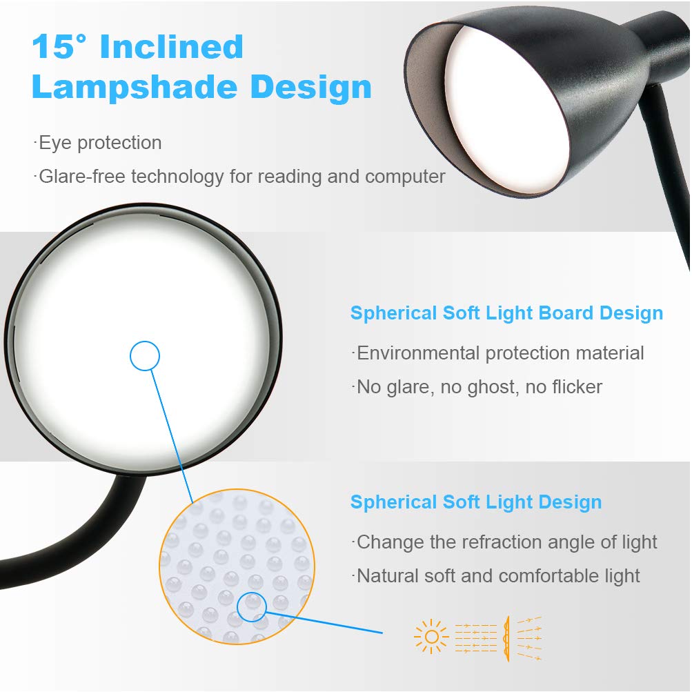 KAiSnova Clamp Lamp Clip on Light Reading Lights Eye-Caring 3 Color Modes 10 Brightness Dimmer 38 LED USB Study Book Light Desk Lamp 360° Flexible Night Light for Headboard Bedroom and Office