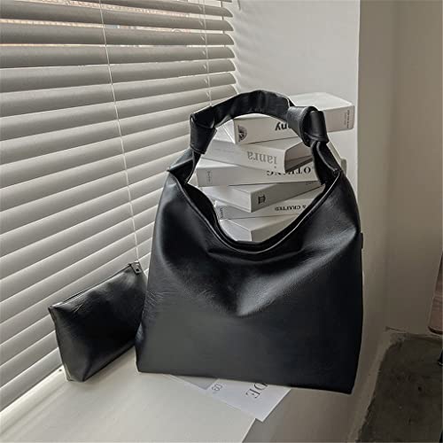 n/a Women Large Bag Trendy Soft Leather Shoulder Bag Large Capacity Tote Handbag (Color : Black, Size : One Size)