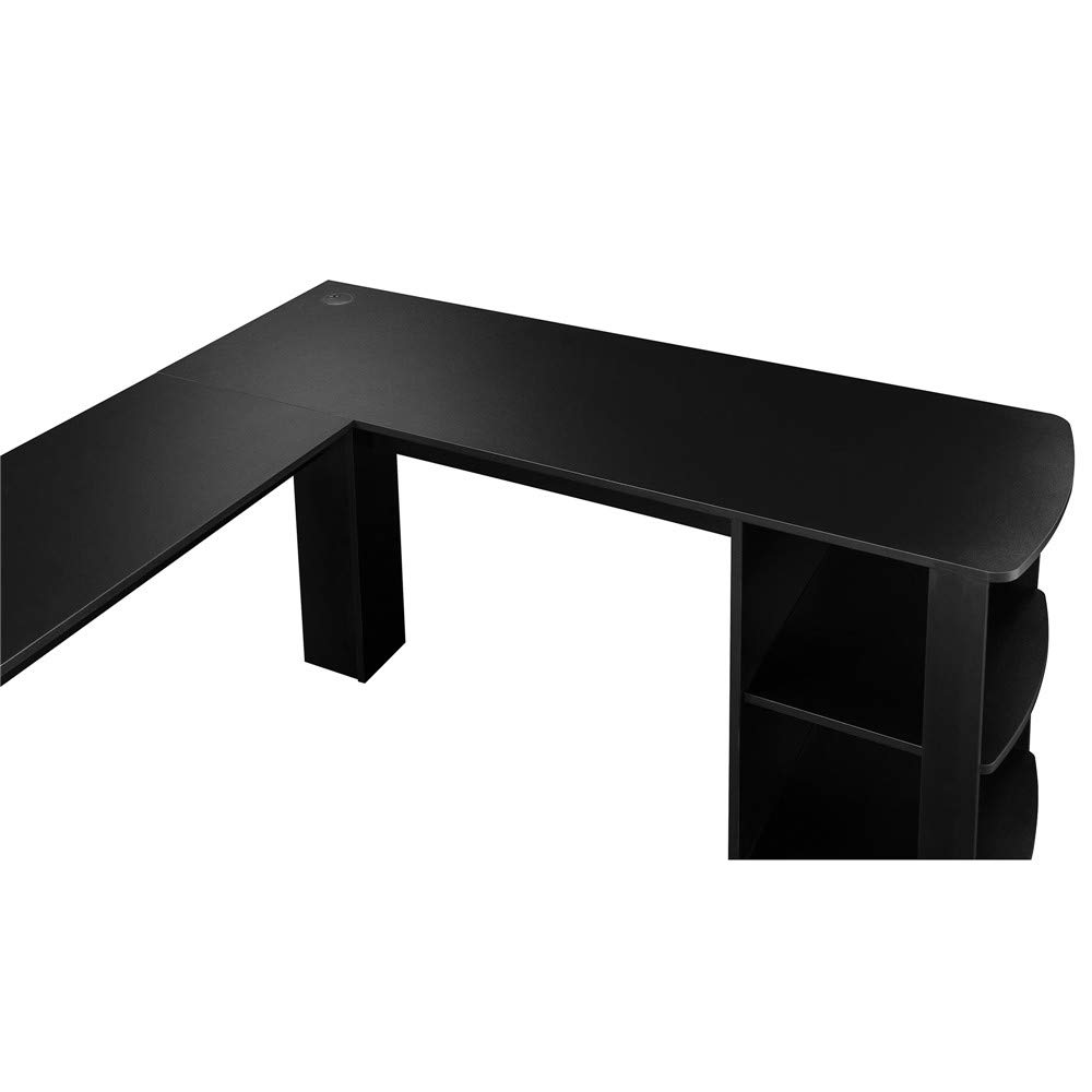 L-Shaped Home Office Corner Desk Wood Top Modern Laptop Study Table Workstation Gaming Writing Desk (Black)