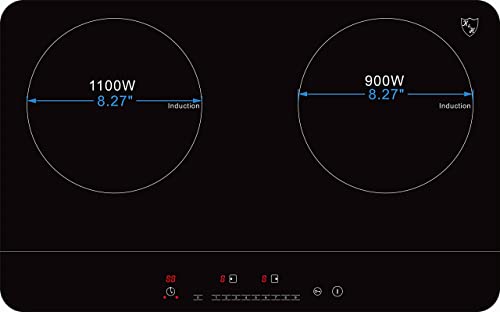 K&H 2 Burner Double Dual 24 Inch Induction ULTRA SLIM Electric Stove Top Ceramic Cooktop White 120V 1800W IN-DD18-120S