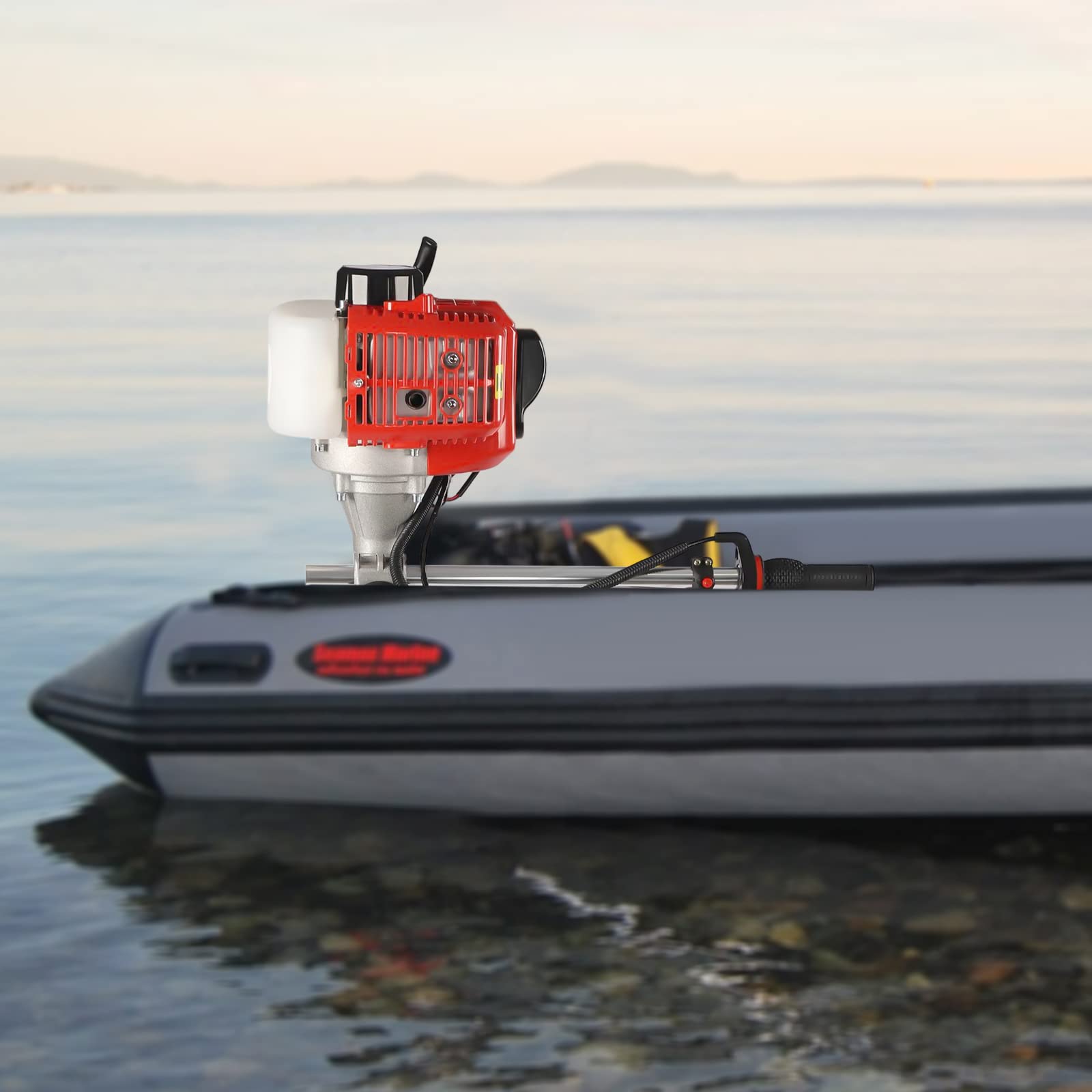 Outboard Motor Boat Engine 2 Stroke 2.3 HP, 52CC 1.7KW Marine Boat Motor w/Air Cooling System and Manual Pull Start for Inflatable Fishing Boats Yachts Water Sport Tools