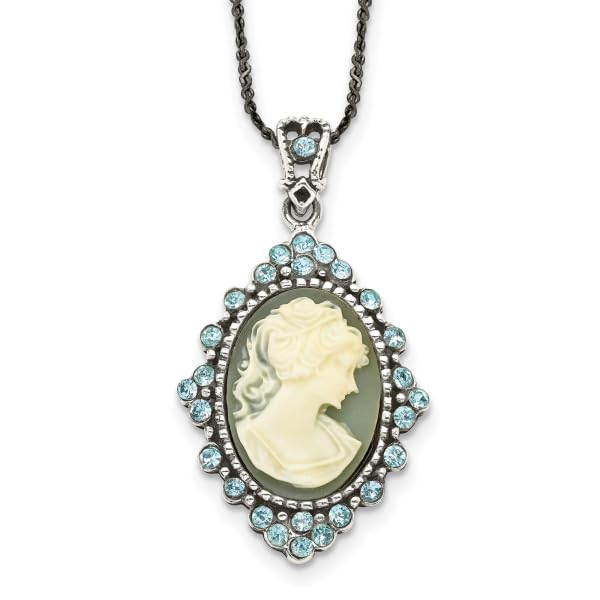 IceCarats 925 Sterling Silver Vintage Rhinestone Crystals Cameo Necklace 16 inch Chain