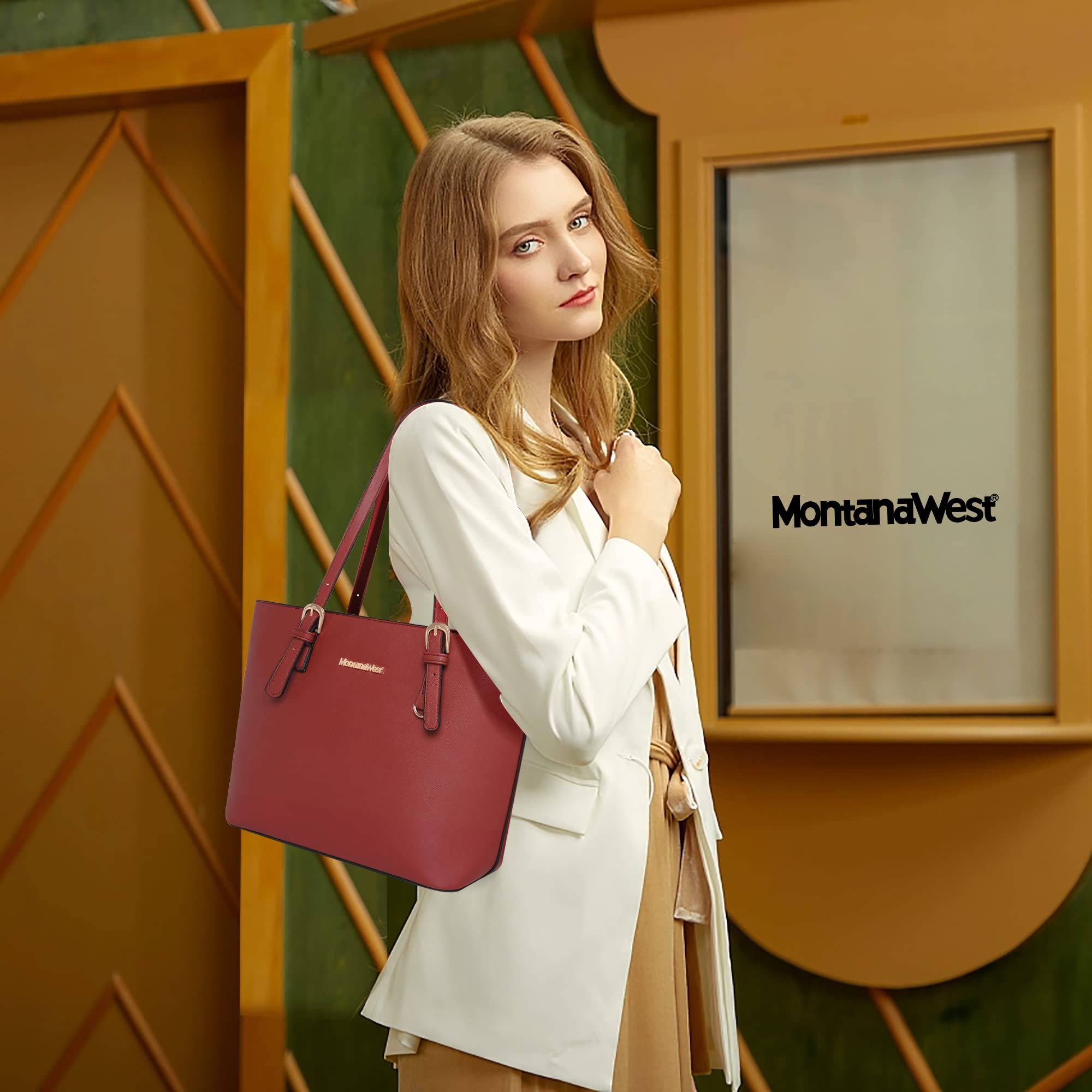 Montana West Tote Handbag for Women Vegan Leather Shoulder Bag Large and Medium 2PCS Purses Set MWC2-030RD