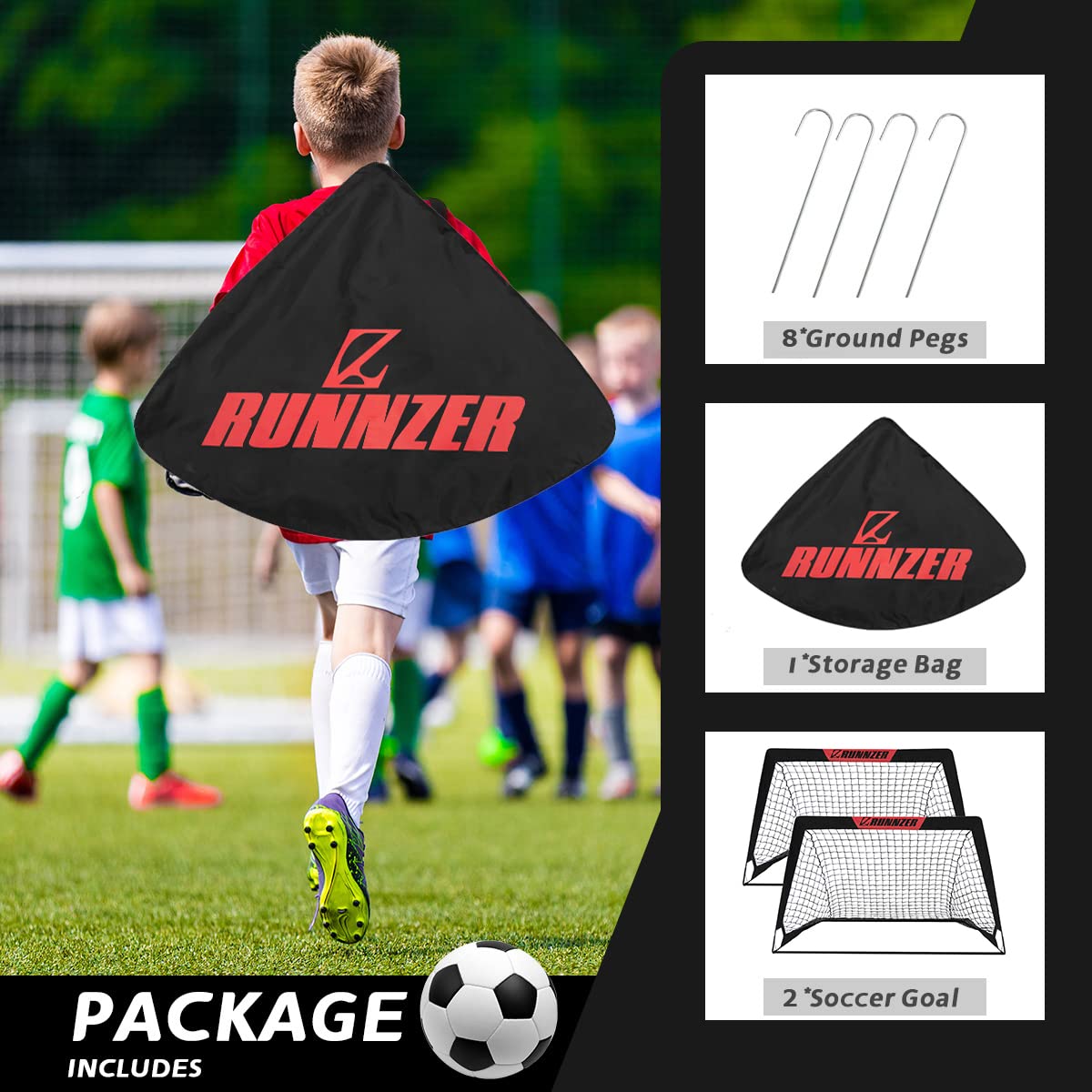 L RUNNZER Soccer Goal, Pop Up Kids Soccer Net for Backyard with Carry Bag, Foldable & Portable Soccer Goal for Soccer Practice, 1 Pack, Blue, 3.3x2.2 FT