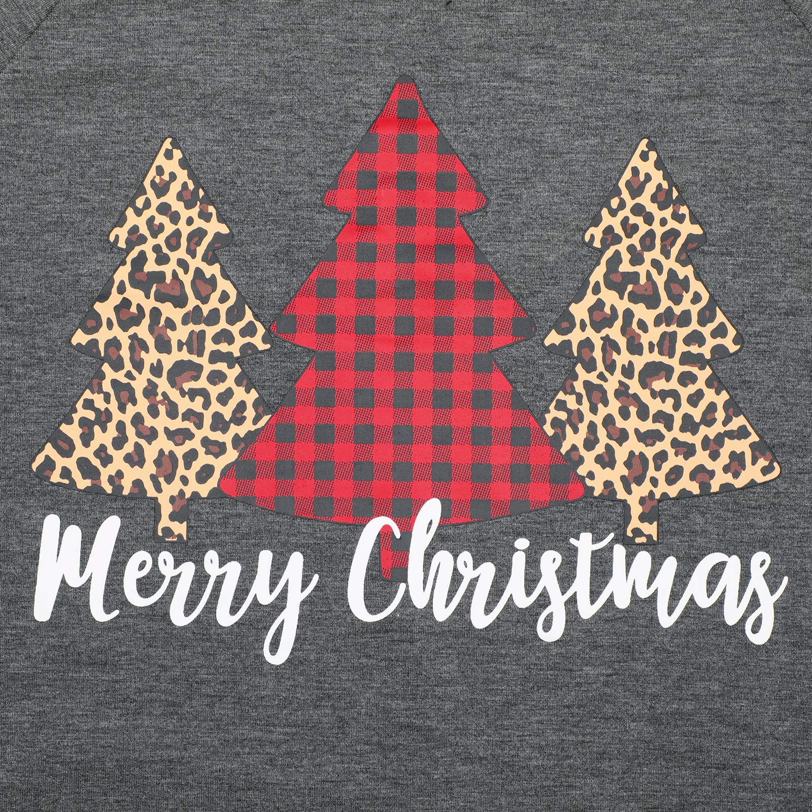 LUKYCILD Christmas Trees Sweatshirt Women Plaid Leopard Graphic Long Sleeve Pulllover Tops