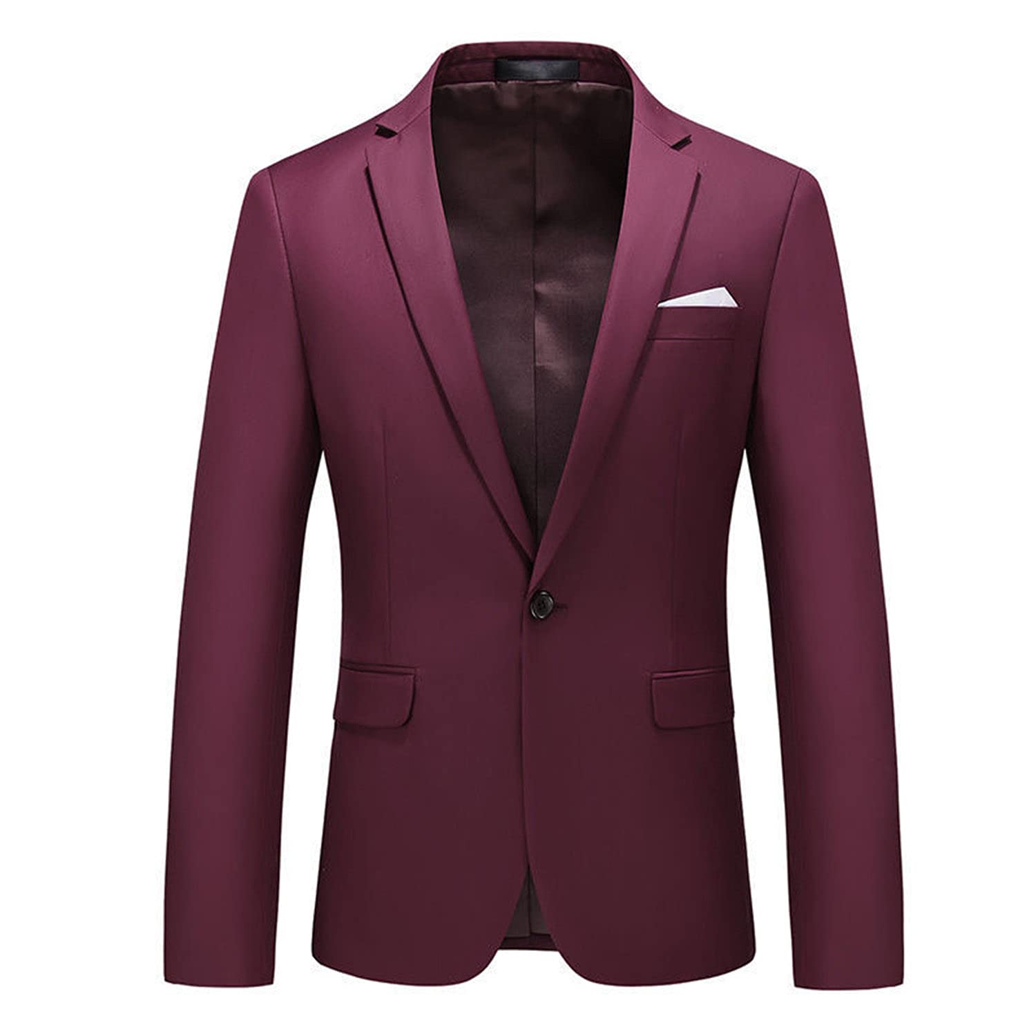 Men's Classic 2 Piece Straight Slim Fit Suit One Button Formal Business Jacket Blazer Shawl Collar Jackets and Trouser (Crimson,Large)