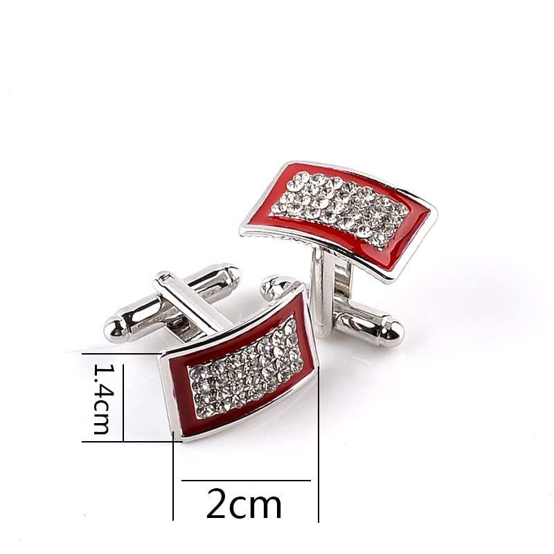 Red/Black Enamel Rhinestone Cufflinks Men's Business Shirt Cuff Link Buttons Classic Jewelry (Color : Argento, Size (D