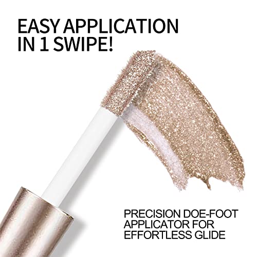 Junhe Glitter Metallic Liquid Eyeshadow Eye Shadow Long Lasting and Pigmented Sparkling &Shimmer Eyes Makeup One-Swipe Coverage 0.10 Floz(#1 Light Gold)