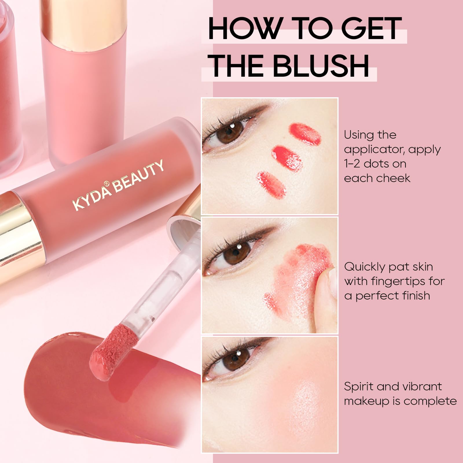 KYDA Liquid Blush, Matte Tinted for Cheeks, Lasting Dewy Finish, High Pigment Soft Creamy Blush, Blendable Lightweight Cover-Cool Pink