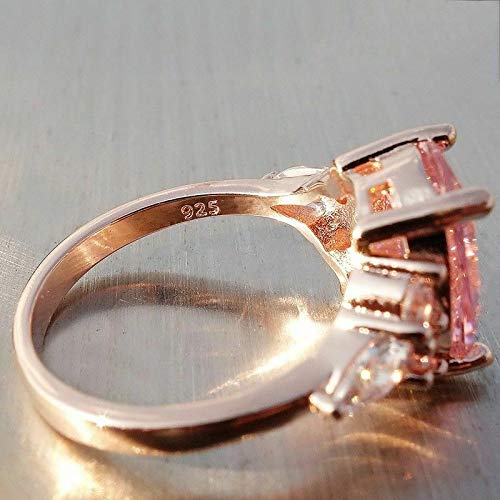 JOY Jewelry Women Pink Sapphire Claw Ring Rose Gold Wedding Engagement Band Ring Jewelry (8)