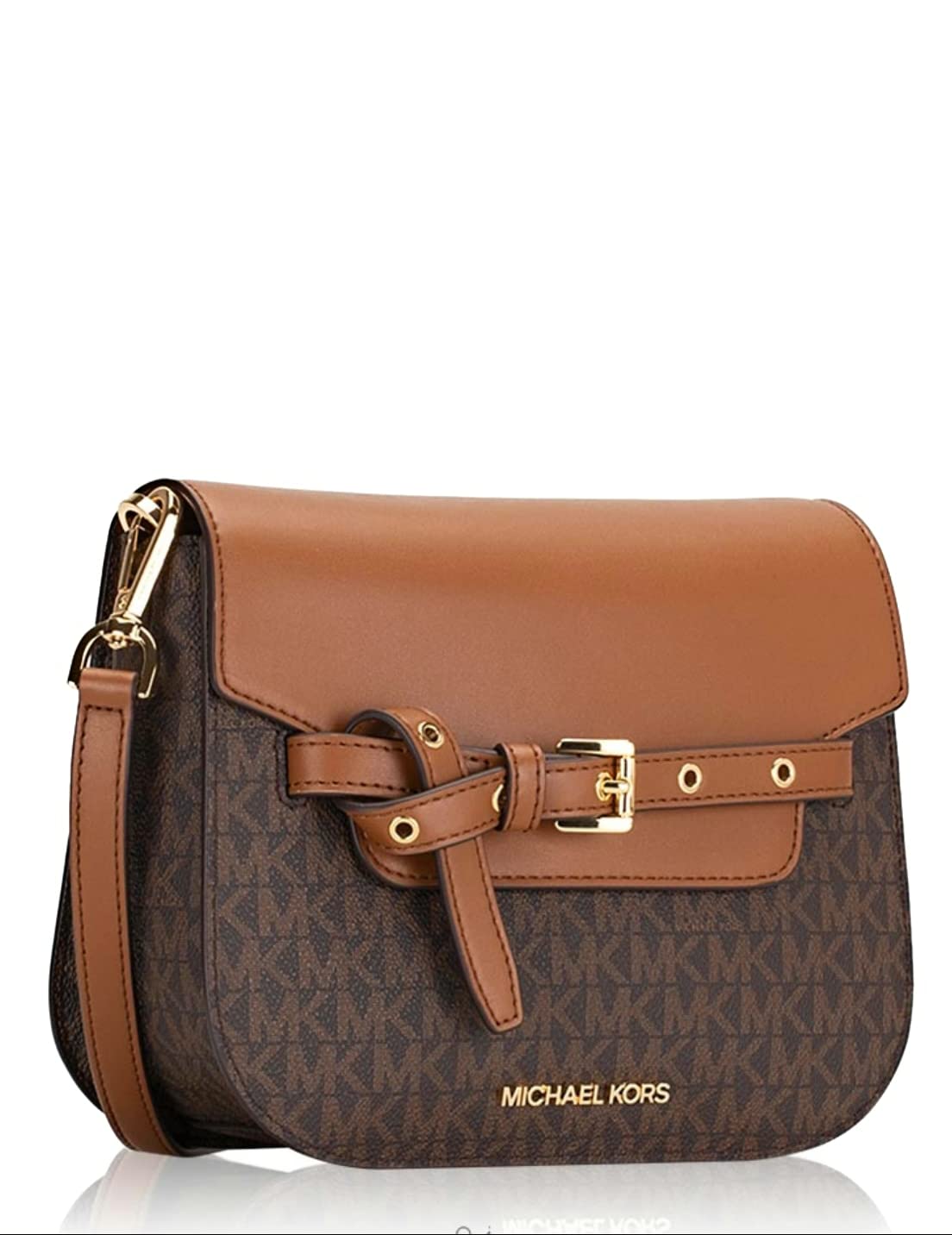 Michael Kors Emilia Small Saddle Flap Crossbody Brown MK Signature
